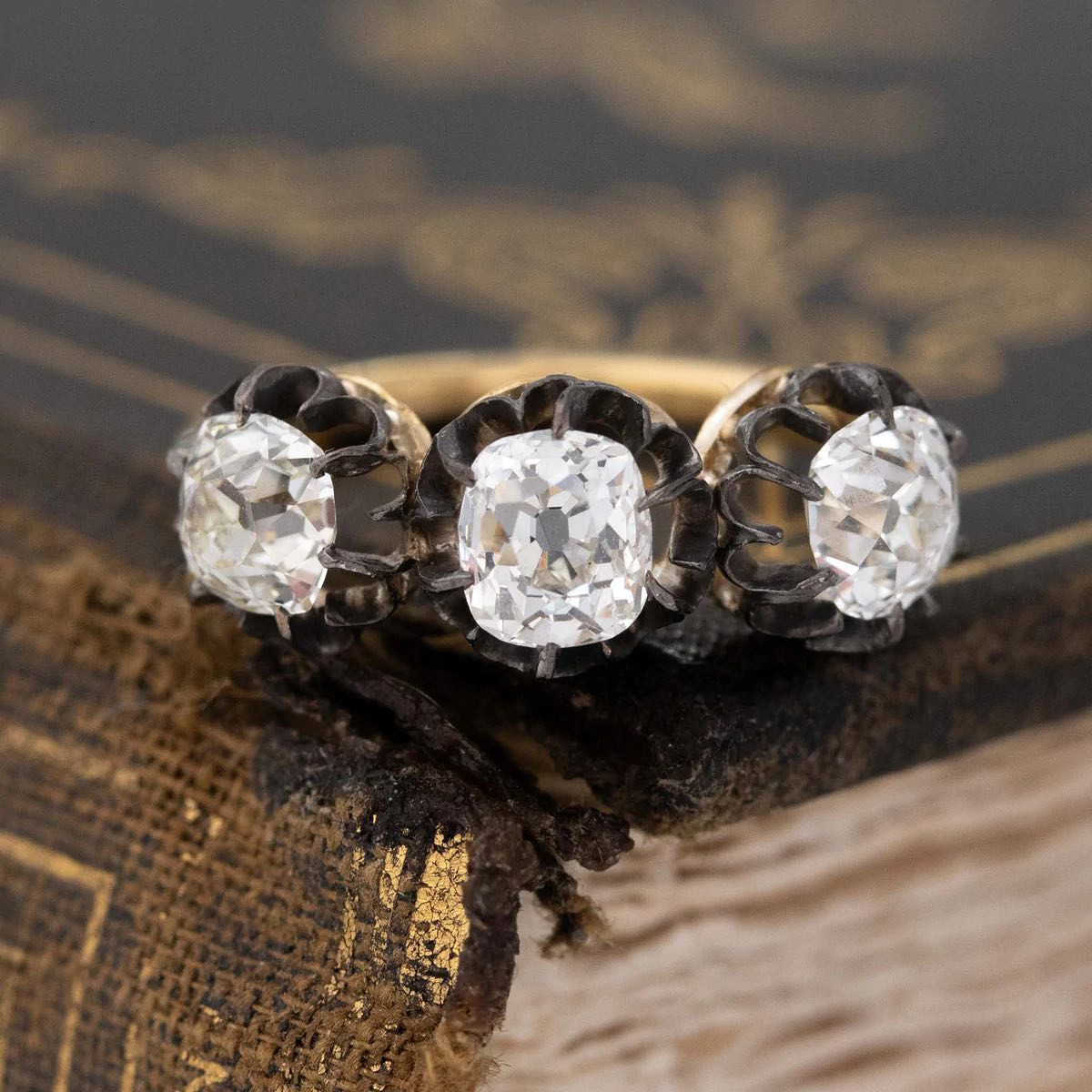 Victorian Style Three Stone Engagement Ring | SayaBling Jewelry