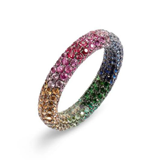 Multicolor Sapphire Inside and Out Paved Eternity Ring | SayaBling Jewelry