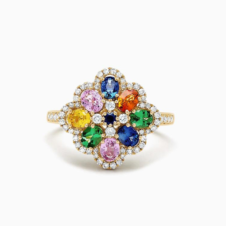 Multicolor Sapphire Clustered Flower Cocktail Ring | SayaBling