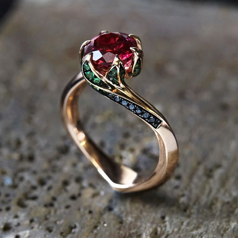 2.7ct Round Cut Ruby Lily Pad Engagement Ring | SayaBling