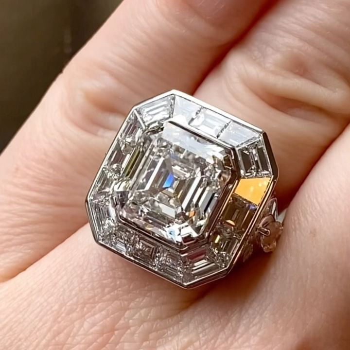 4.2ct Asscher Cut Three Stone Engagement Ring | SayaBling