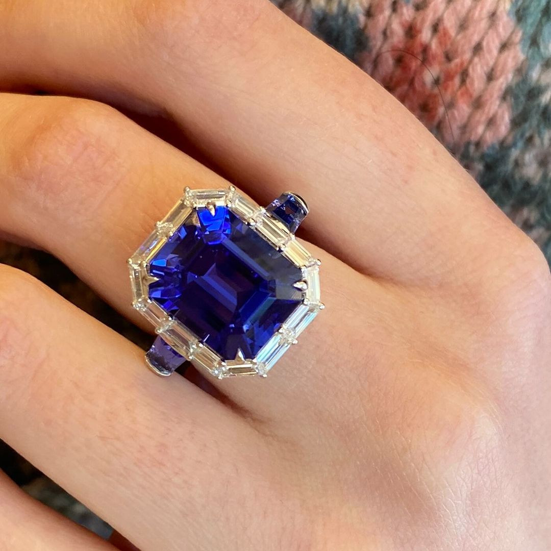 Halo Emerald Cut Sapphire Engagement Ring | SayaBling