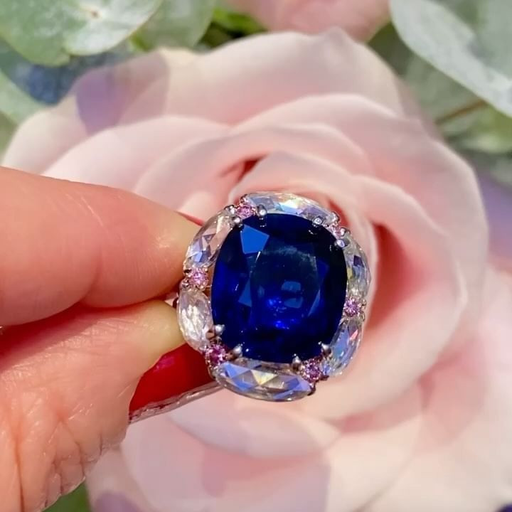 11ct Halo Cushion Cut Sapphire Engagement Ring | SayaBling