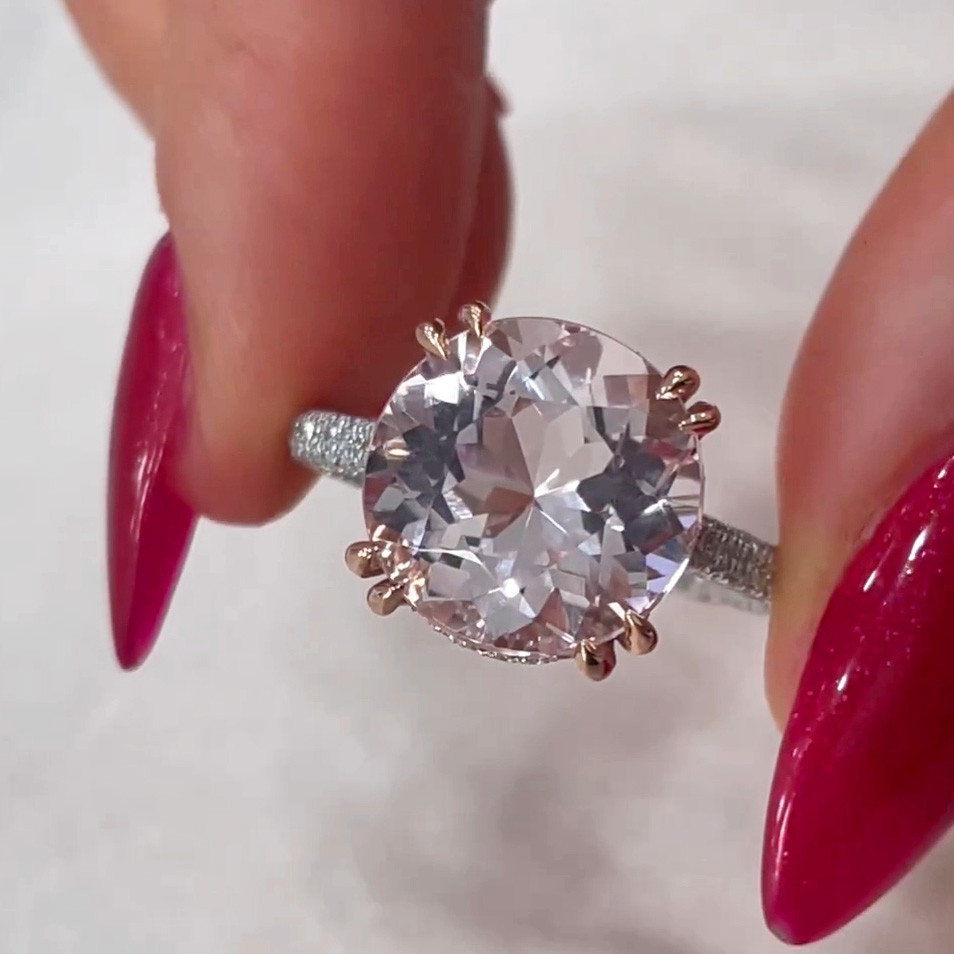 6.8ct Round Cut Morganite Pink Sapphire Engagement Ring | SayaBling Jewelry