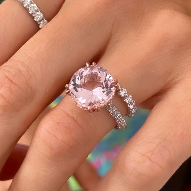 6.8ct Round Cut Morganite Pink Sapphire Engagement Ring | SayaBling