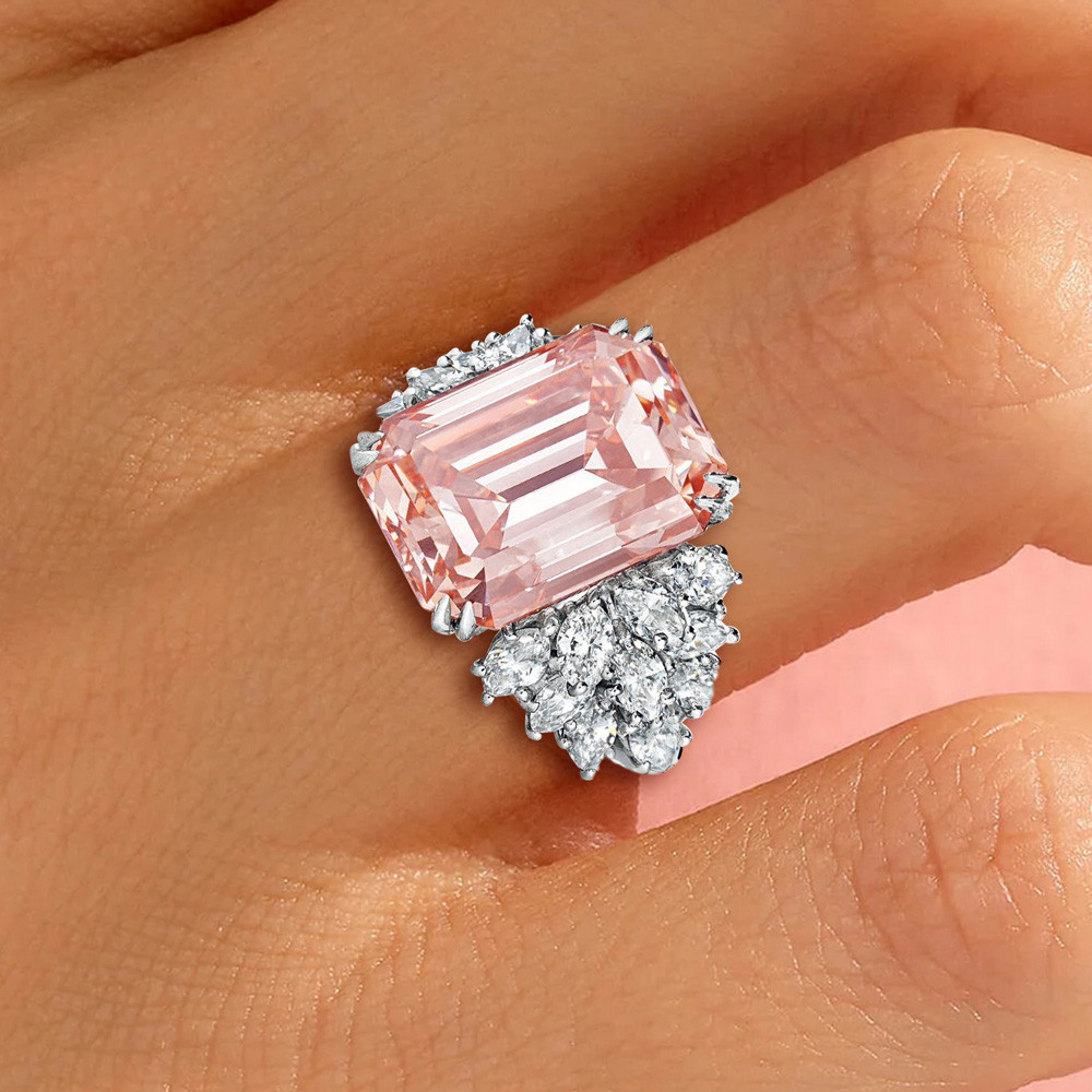 8.4ct Emerald Cut Morganite Pink Sapphire Cluster Ring | SayaBling