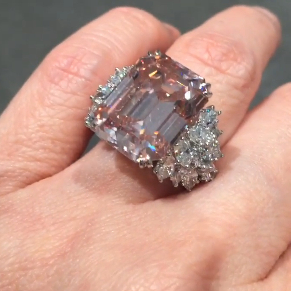 8.4ct Emerald Cut Morganite Pink Sapphire Cluster Ring | SayaBling