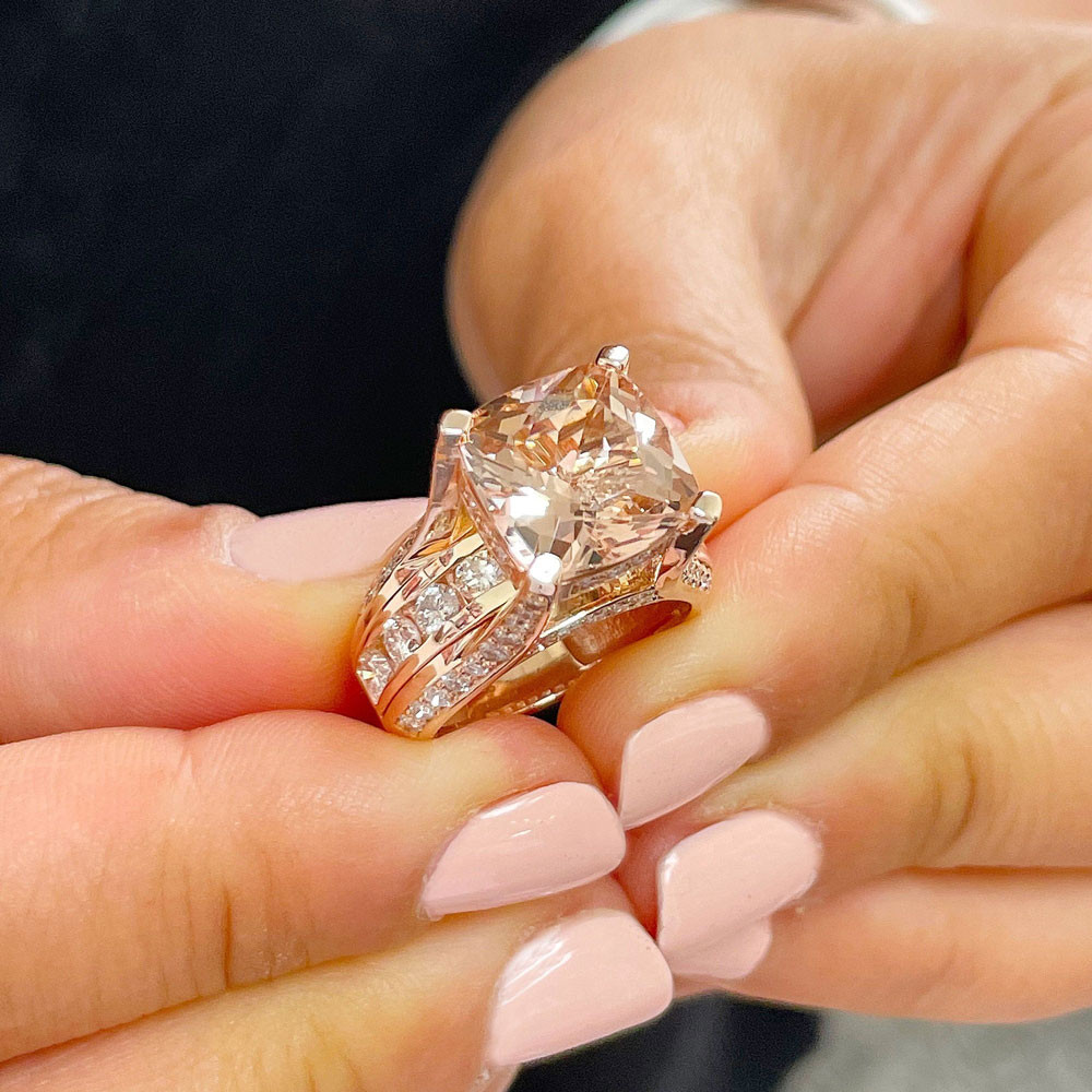 5.6ct Cushion Cut Morganite Pink Engagement Ring | SayaBling
