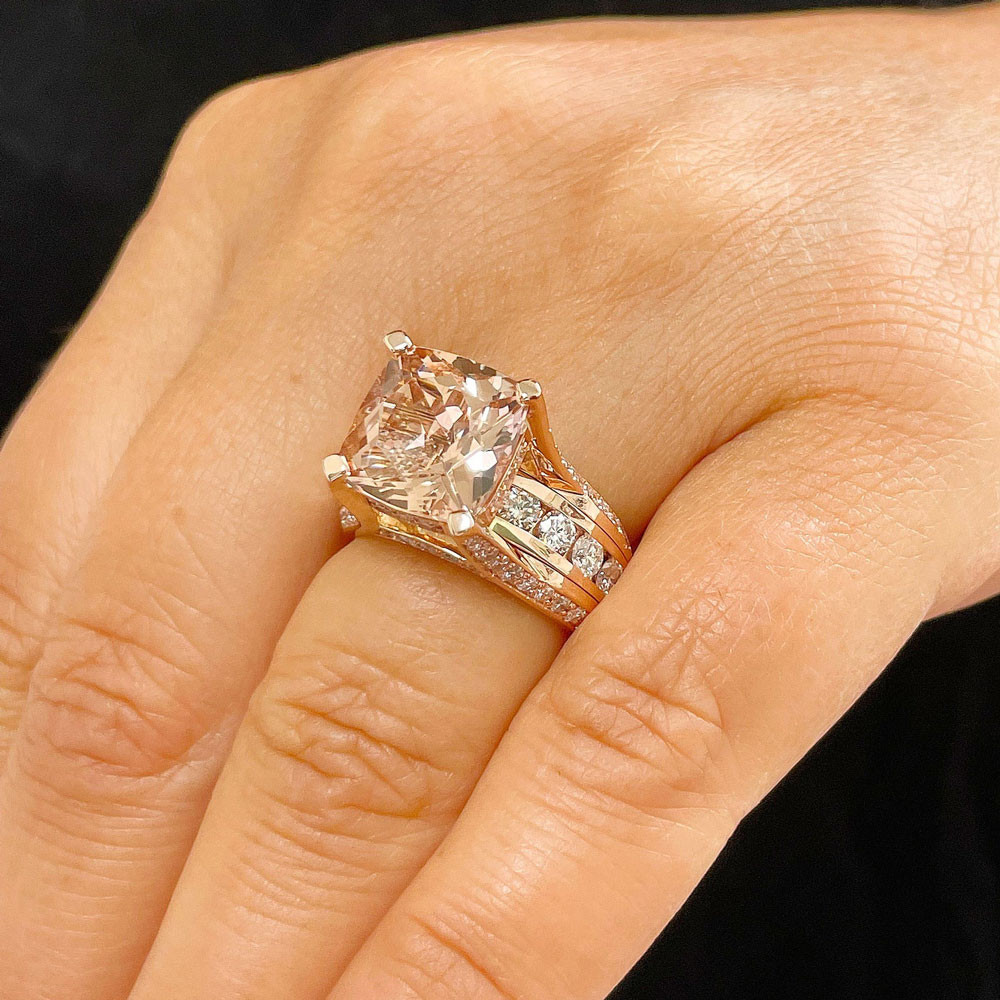 5.6ct Cushion Cut Morganite Pink Engagement Ring | SayaBling Jewelry