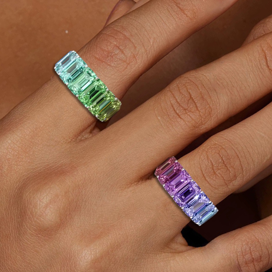 12ctw Emerald Cut Multicolor Sapphire Rainbow Ring | SayaBling