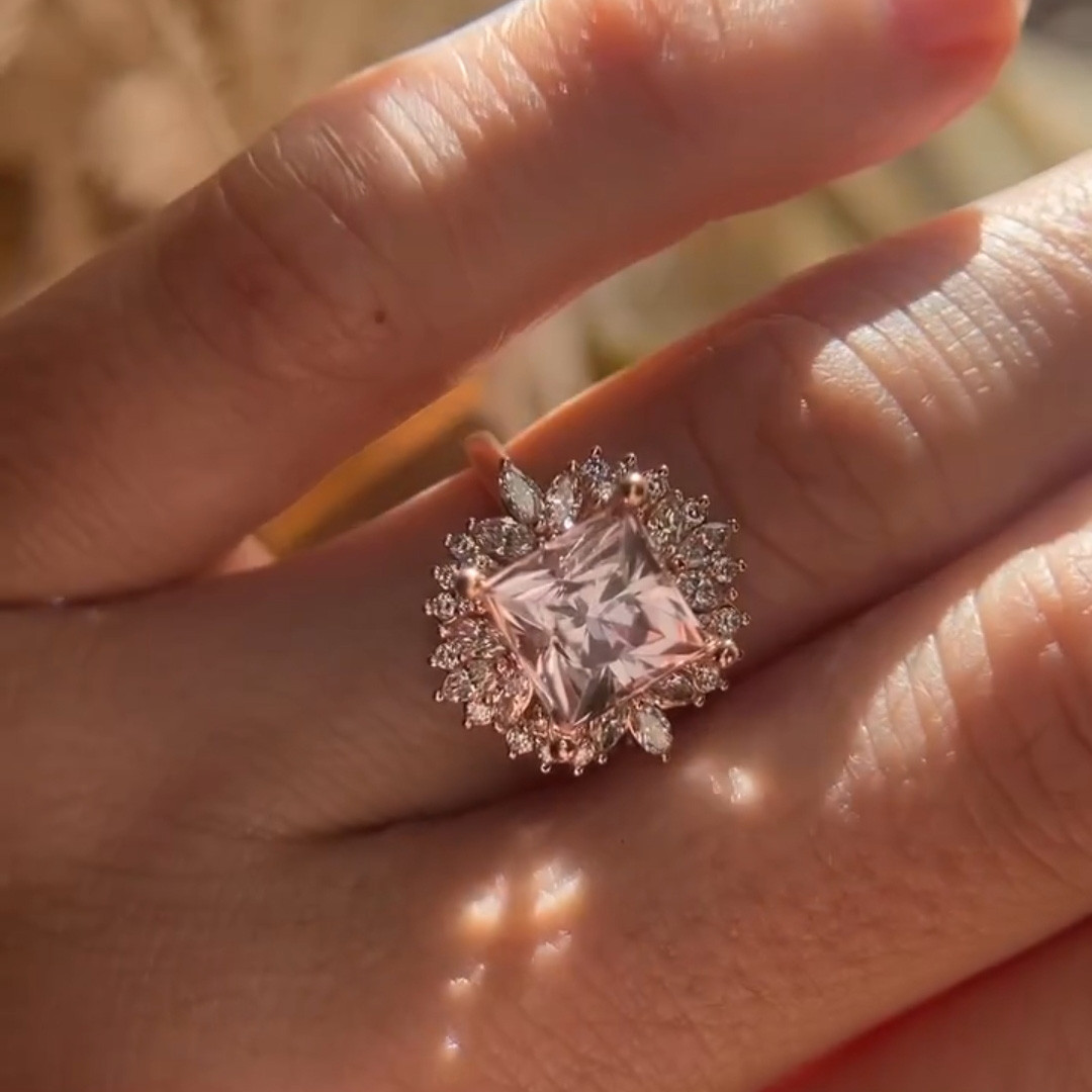 4.1ct Morganite Pink Sapphire Halo Engagement Ring | SayaBling