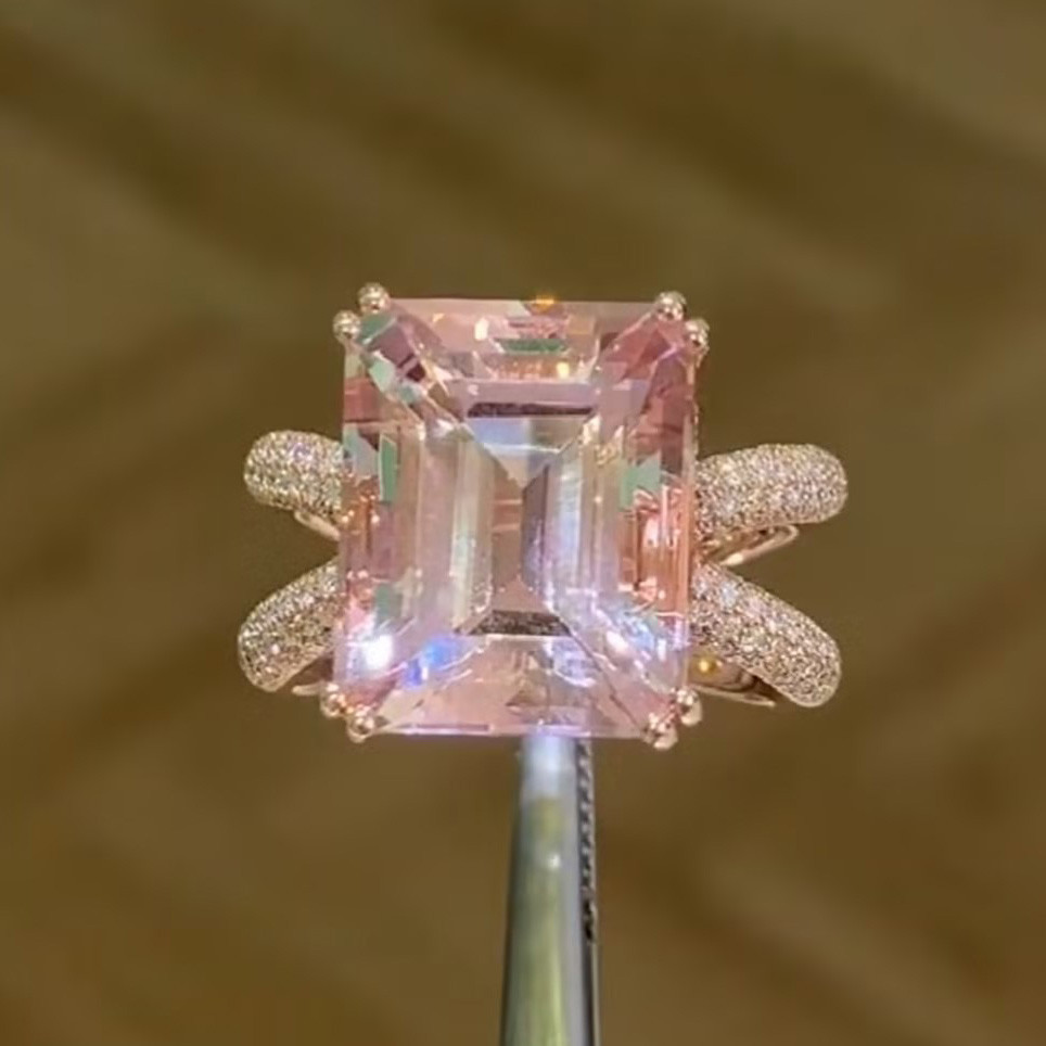 8.5ct Morganite Pink Sapphire Paved Engagement Ring | SayaBling