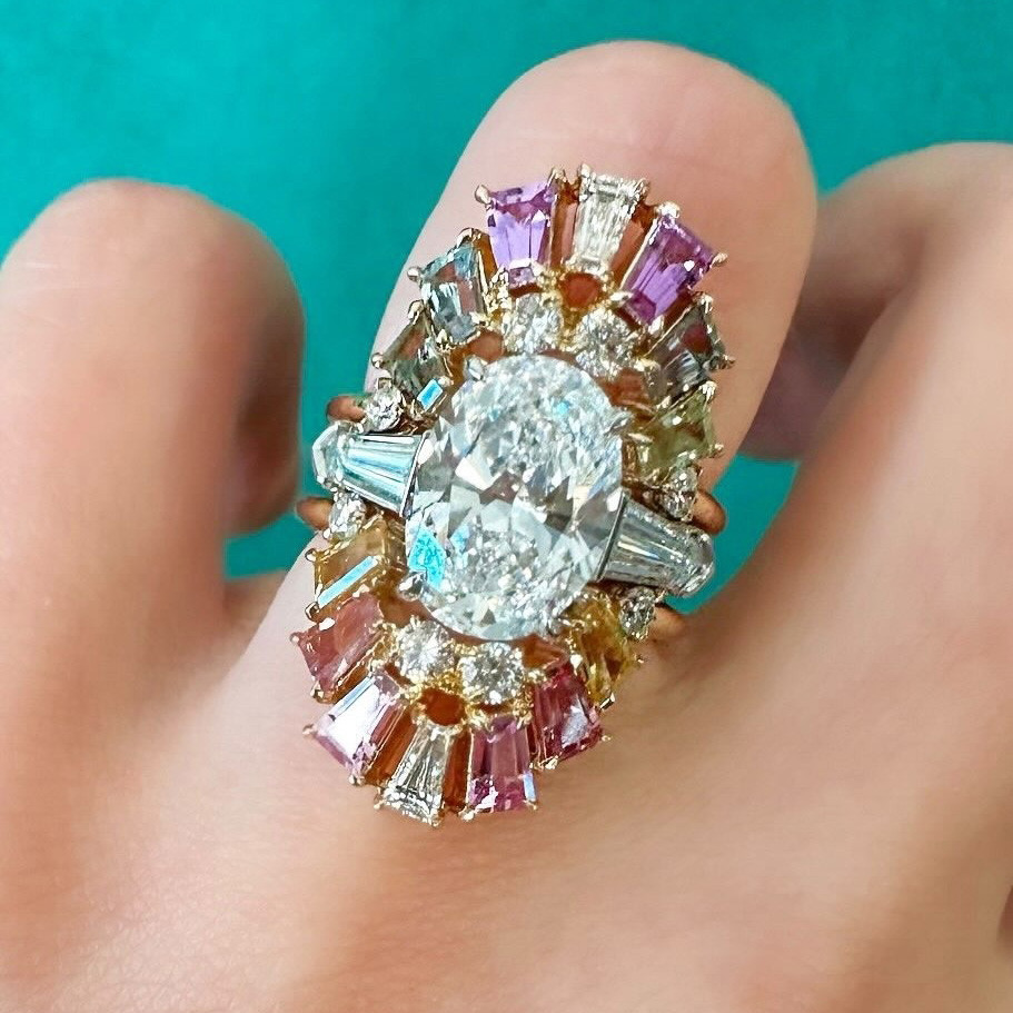 2.5ct Oval Cut Multicolor Sapphire Transformer Wedding Ring Set ...