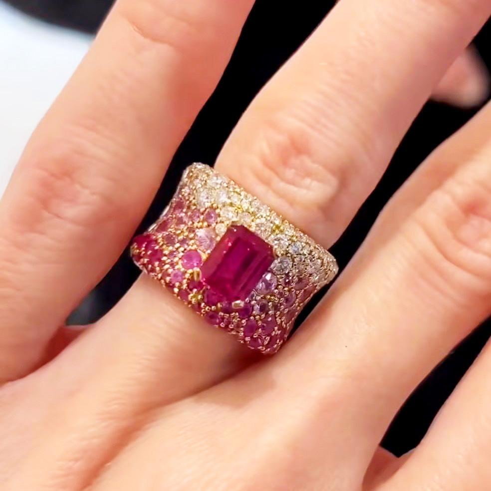 Fuchsia and Pink Sapphire Paved Cocktail Ring | SayaBling Jewelry