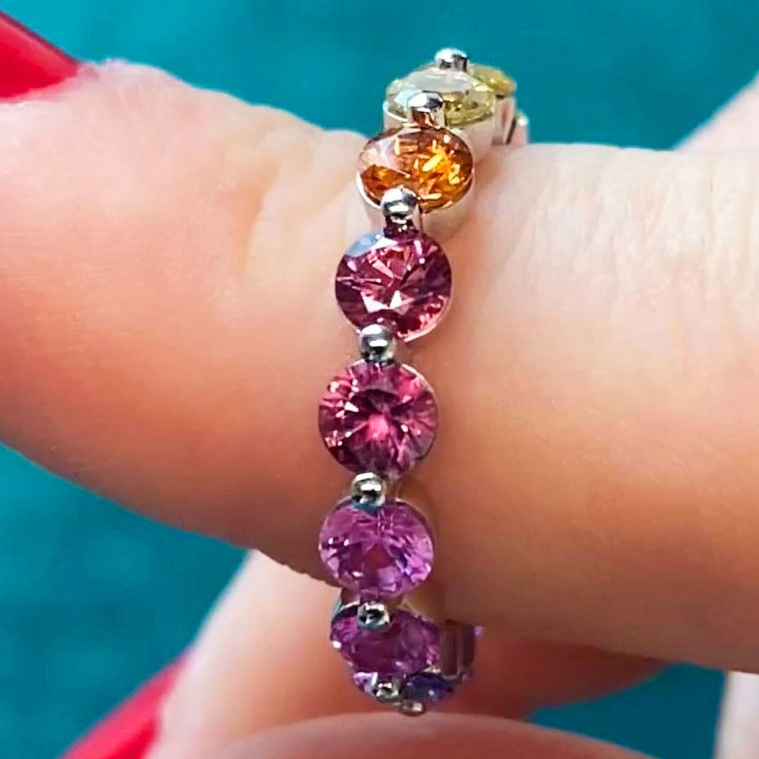 Round Cut Multicolor Sapphire Rainbow Eternity Ring | SayaBling