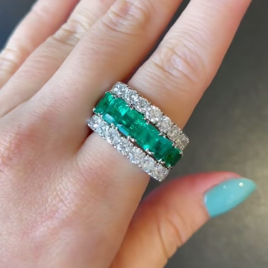 14ctw White Sapphire and Emerald Eternity Ring | SayaBling Jewelry