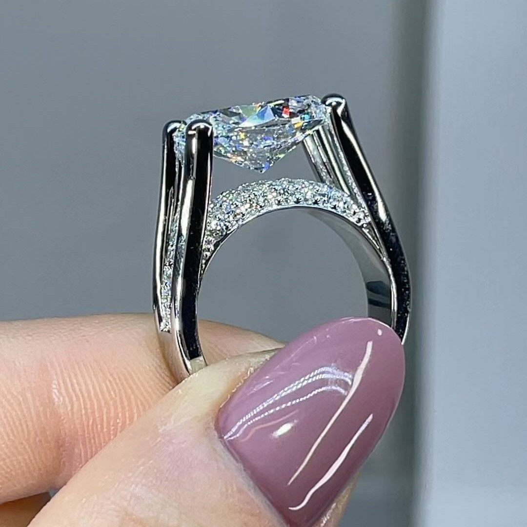 9.3ct Oval Cut White Sapphire Paved Engagement Ring | SayaBling