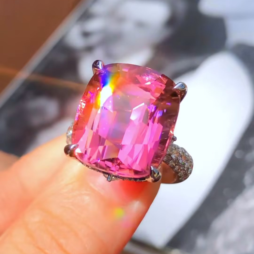 12ct Cushion Cut Fuchsia Pink Sapphire Paved Cocktail Ring | SayaBling