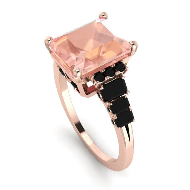 8ct Emerald Cut Morganite Pink Sapphire Engagement Ring | SayaBling