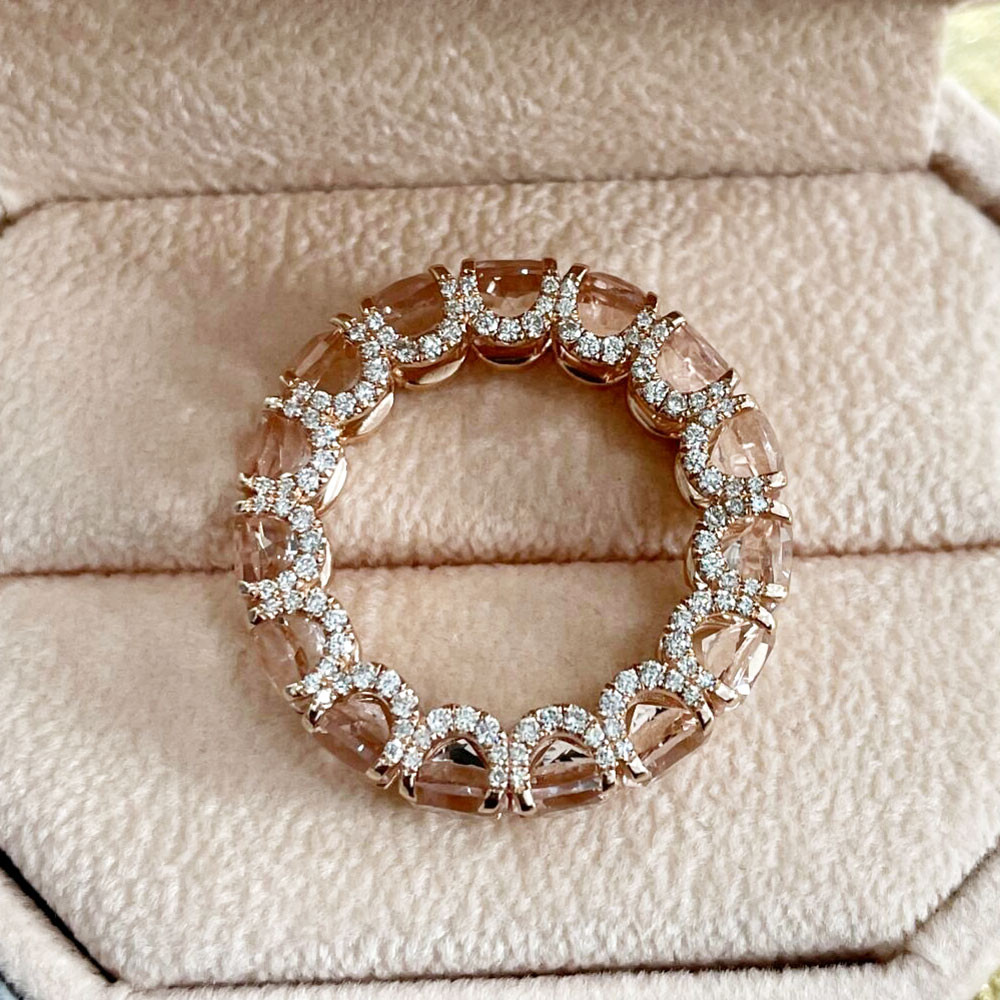 10ct Cushion Cut Morganite Pink Sapphire Eternity Ring | SayaBling Jewelry