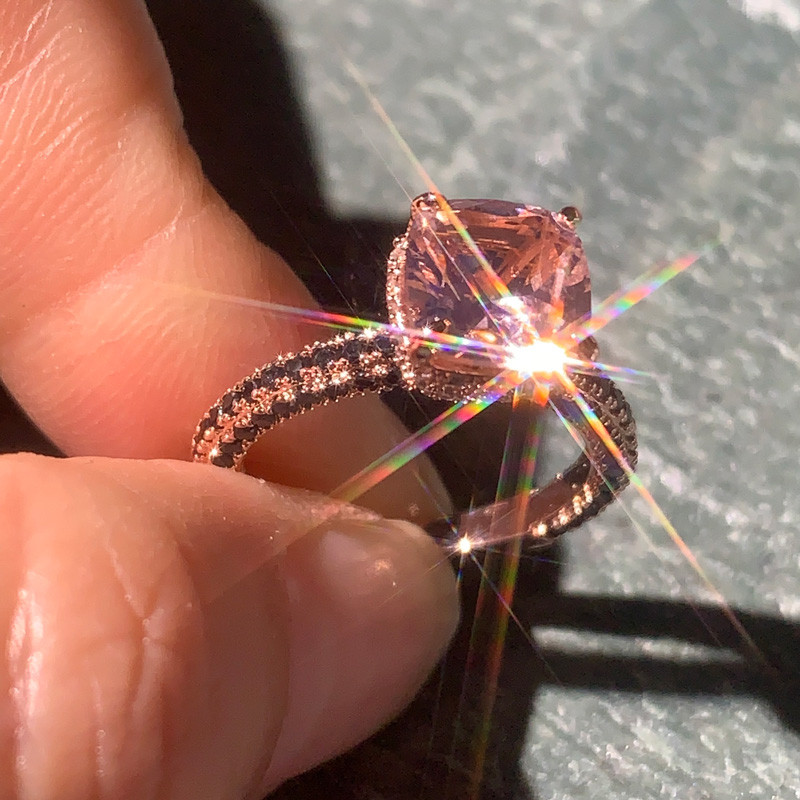 3CT Morganite & Pink Sapphire Three-Sided Engagement Ring | SayaBling