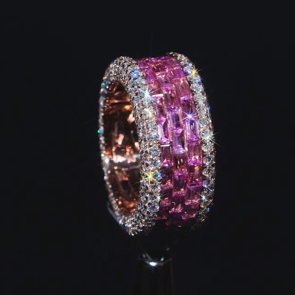 Baguette Cut Fuchsia Sapphire Eternity Ring | SayaBling Jewelry
