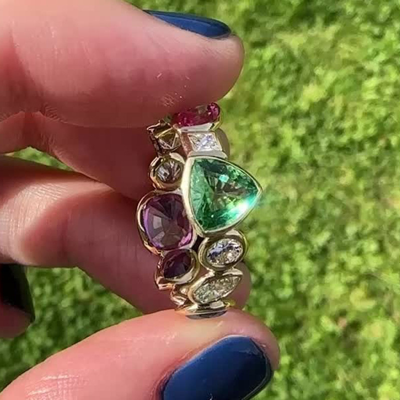 Multi-cut Multicolor Sapphire Rainbow Eternity Ring | SayaBling