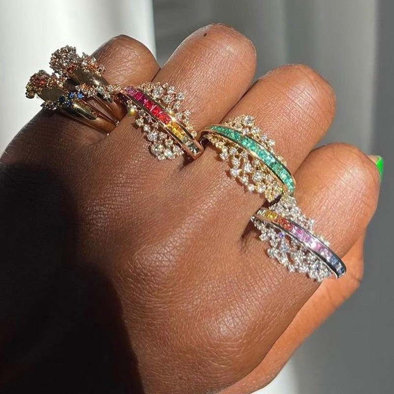 3ctw Princess Cut Rainbow Sapphire Firework Ring | SayaBling