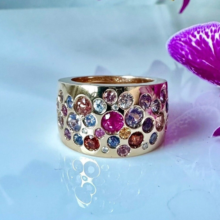 Flush Set Multicolor Sapphire Bold Cocktail Ring | SayaBling