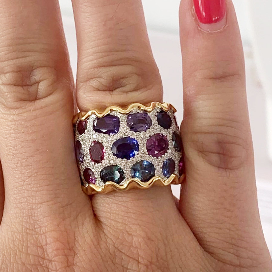 20ctw Oval Cut Multicolor Sapphire Cocktail Ring | SayaBling