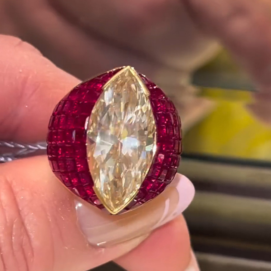 4ct Marquise Cut Yellow Sapphire Ruby Cocktail Ring | SayaBling
