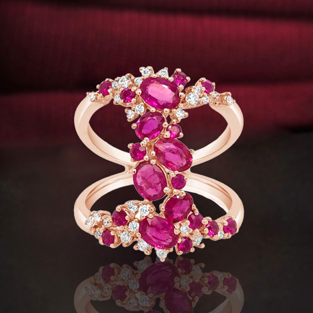 Ruby and Multicolor Sapphire Cluster Cocktail Ring | SayaBling