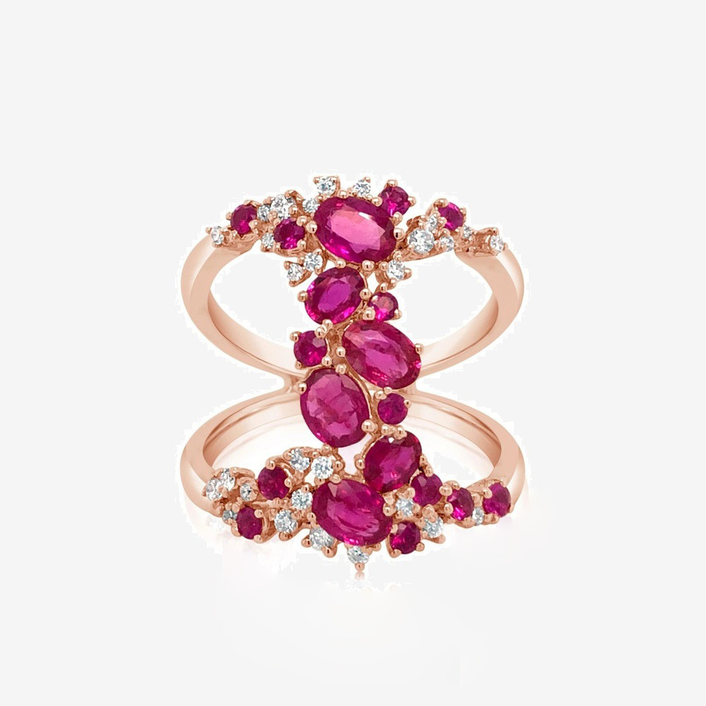 Ruby and Multicolor Sapphire Cluster Cocktail Ring | SayaBling