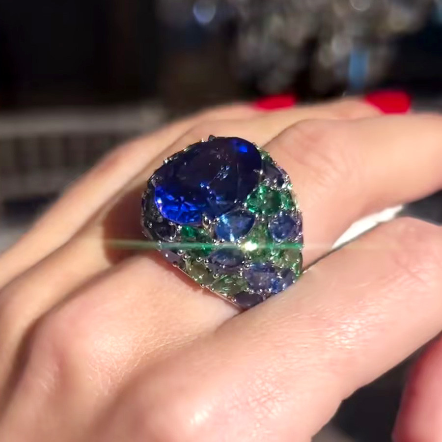9.3ct Oval Cut Tanzanite Blue Sapphire Bold Cocktail Ring | SayaBling