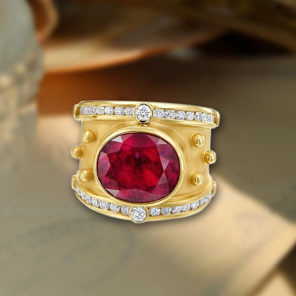 5ct Oval Cut Ruby Sandblasted Vintage Cocktail Ring | SayaBling