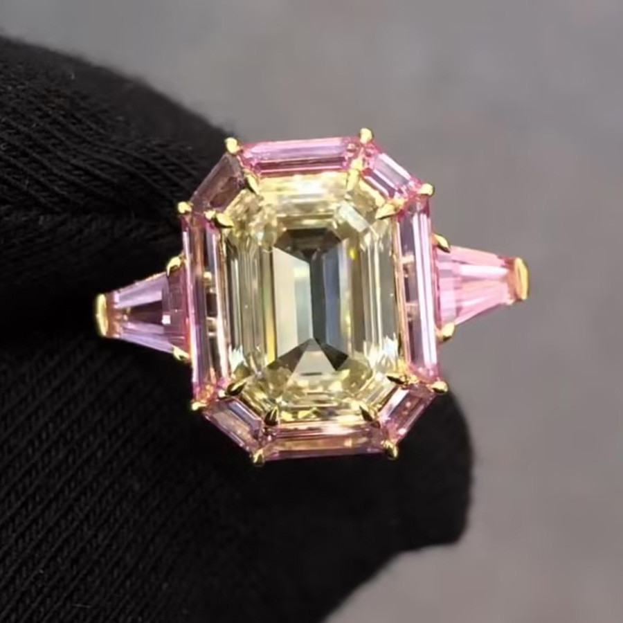 6ct Emerald Cut Yellow Sapphire Halo Cocktail Ring | SayaBling