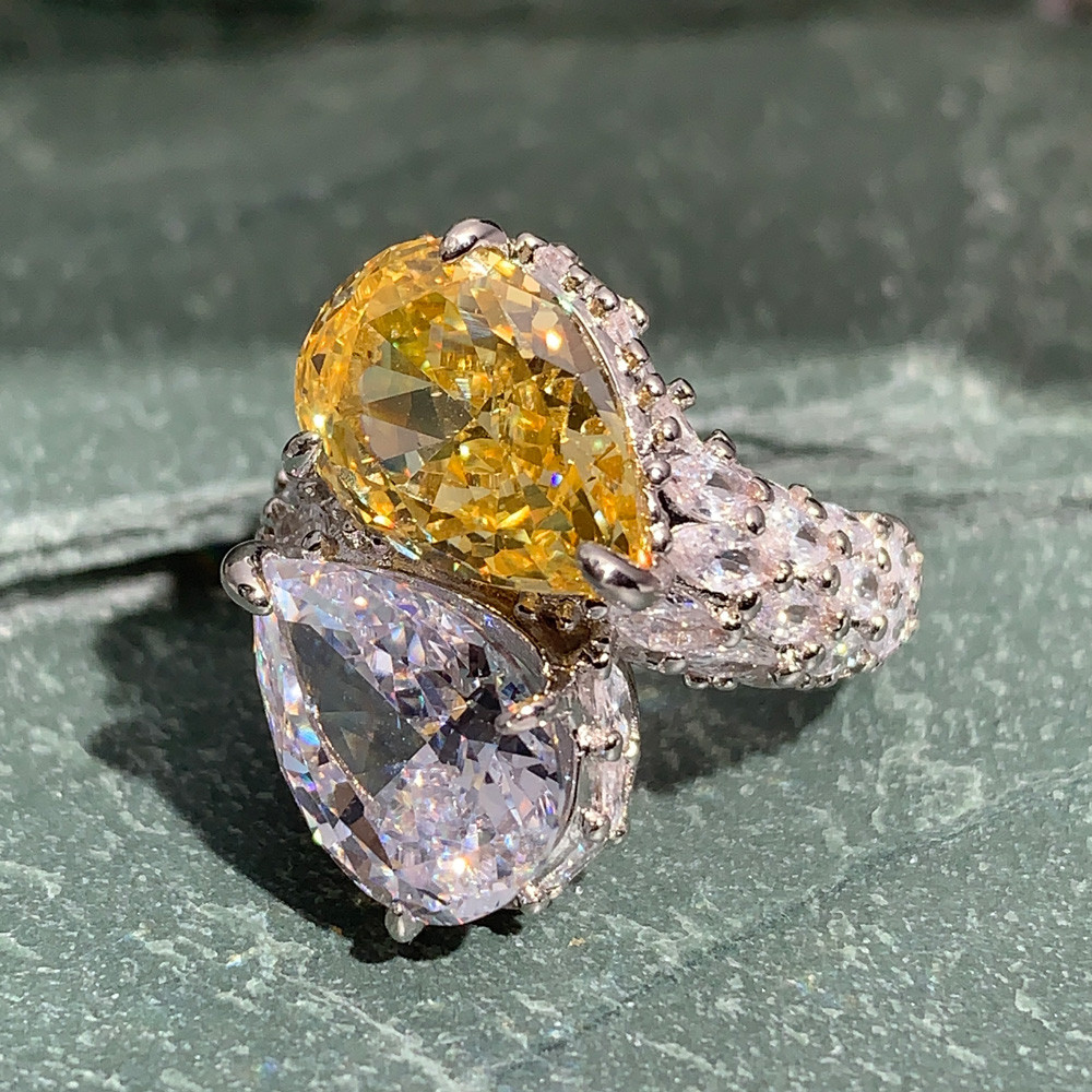 8ctw White and Yellow Sapphire Bypass Two Stone Cocktail Ring | SayaBling