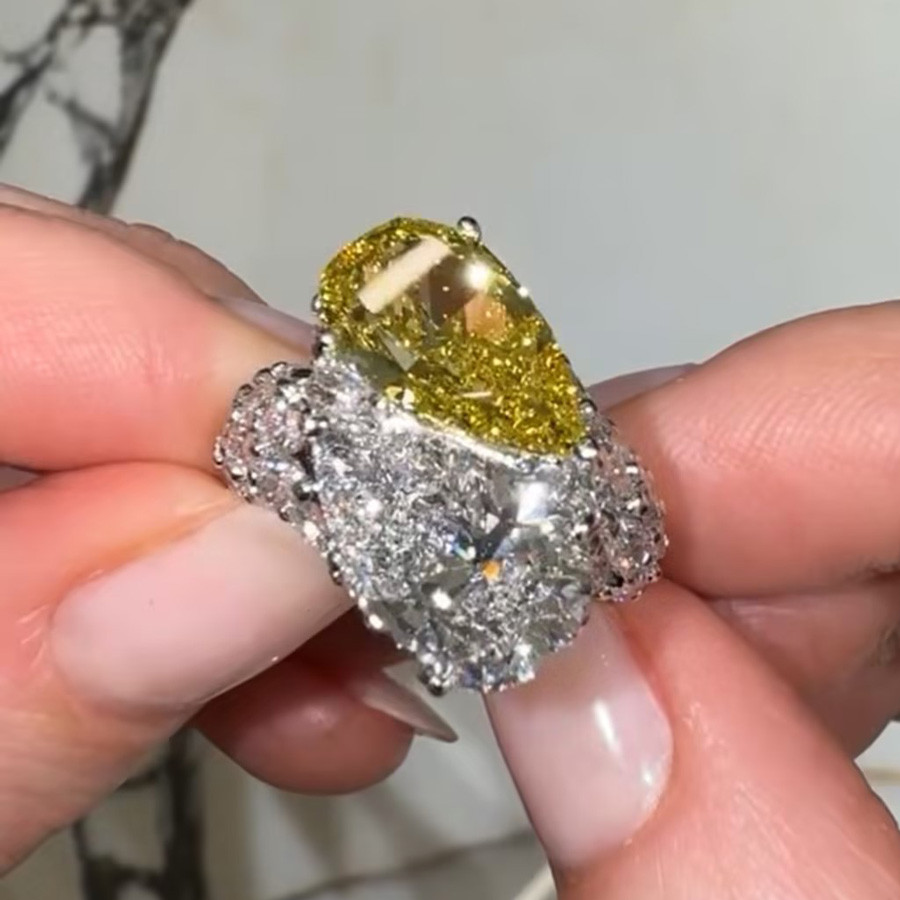 White and Yellow Sapphire Bypass Two Stone Cocktail Ring | SayaBling