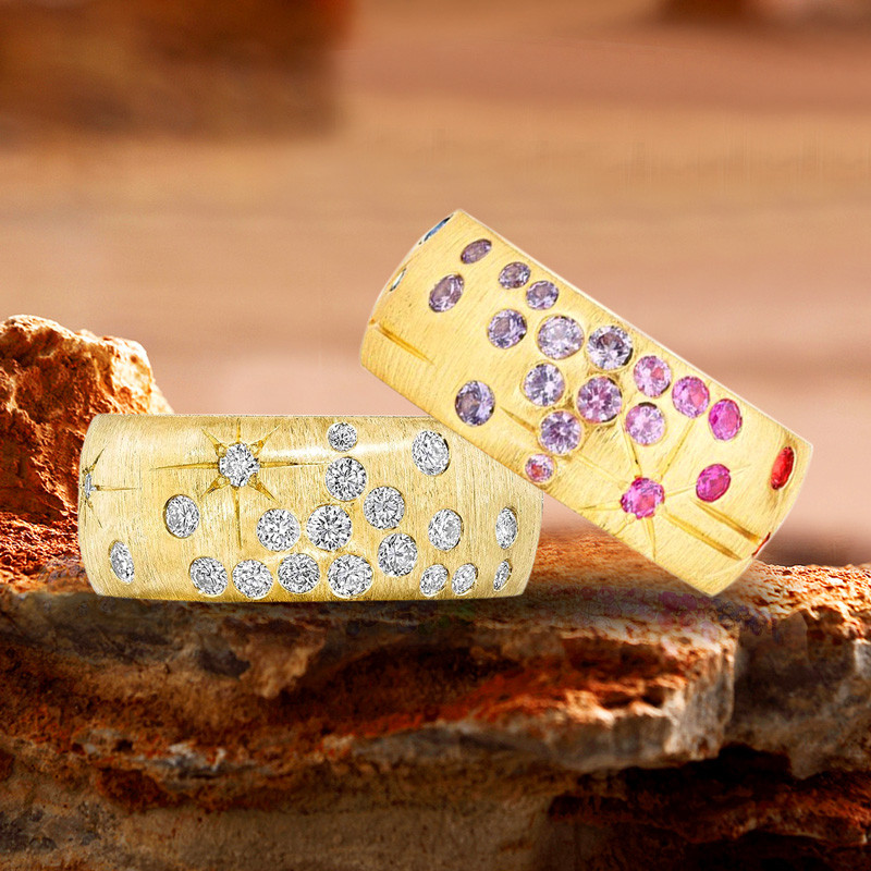 Flush Set Multicolor Sapphire Rainbow Starry Ring | SayaBling