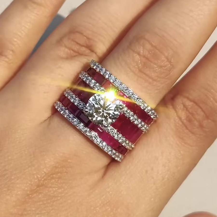 1.2ct Round Cut Wide Shank Ruby Engagement Ring | SayaBling