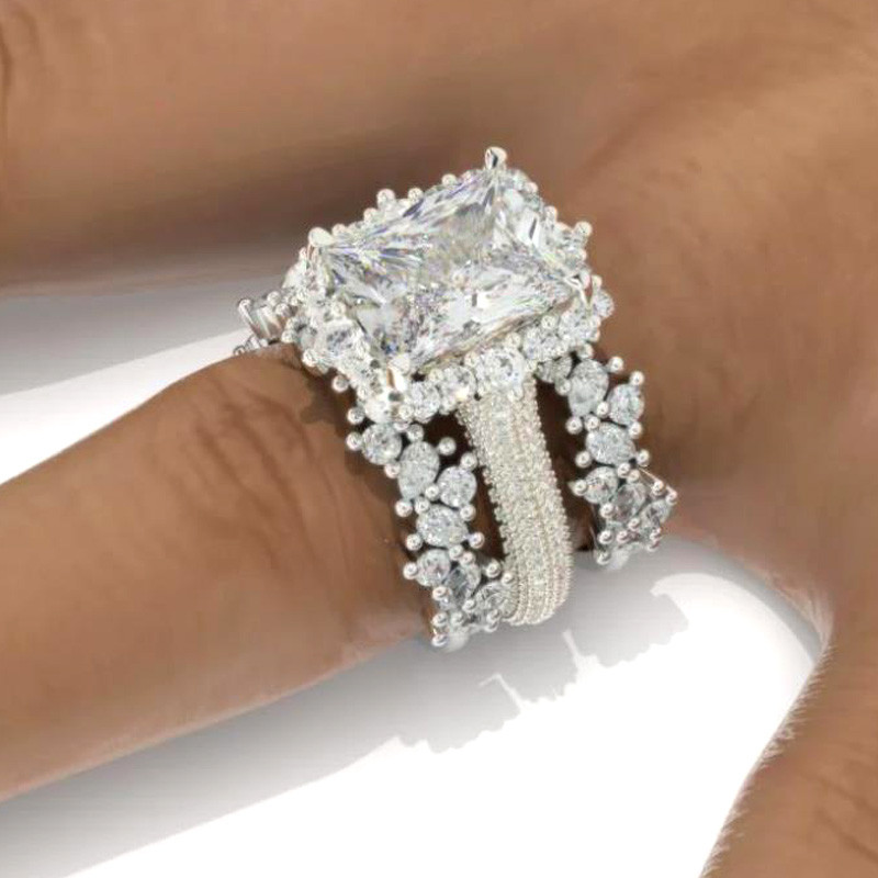 4ct Radiant Cut Three-Pieces Vintage Lace Wedding Ring Set | SayaBling