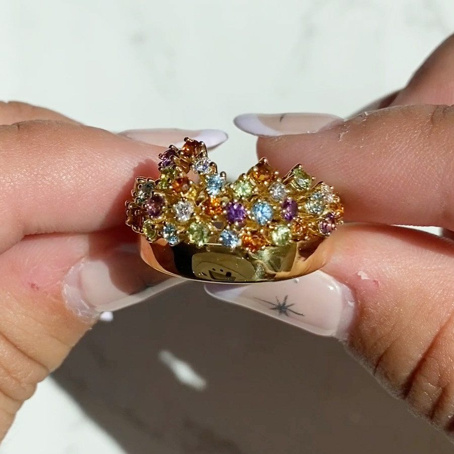 Clustered Multicolor Sapphire Spray Firework Cocktail Ring | SayaBling
