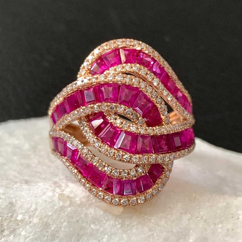 4ctw Baguette Cut Ruby Bypass Cocktail Ring | SayaBling