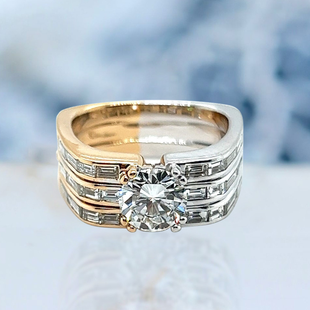 2.7ct Round Cut European Shank Two Tone Engagement Ring | SayaBling