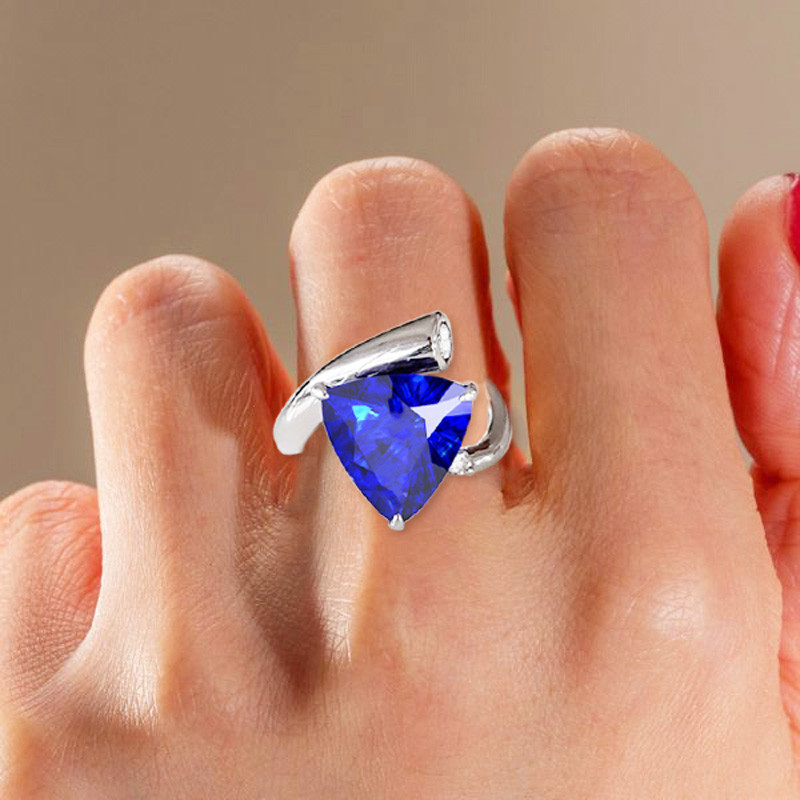 5ct Trillion Cut Tanzanite Blue Asymmetric Modern Promise Ring | SayaBling
