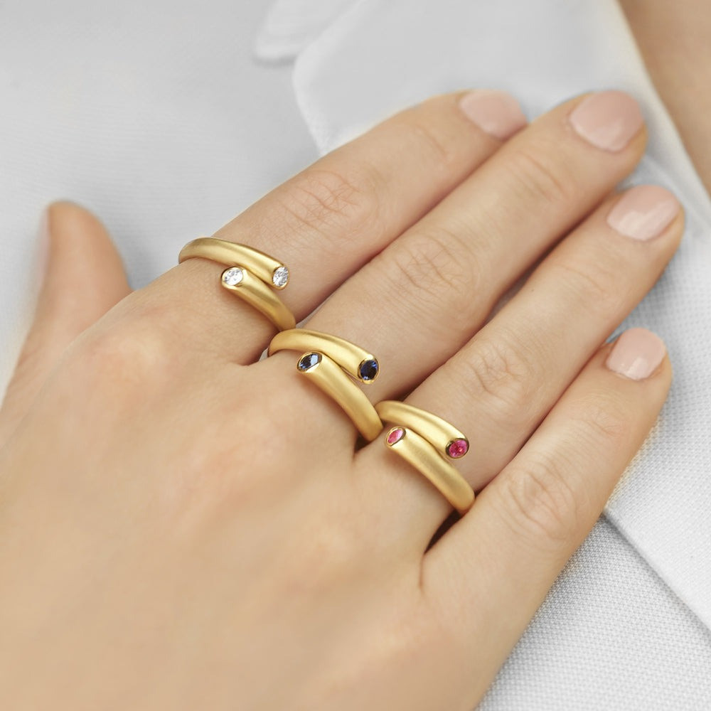 Bezel Set Round Cut Whirl Cross Matte Bypass Ring | SayaBling