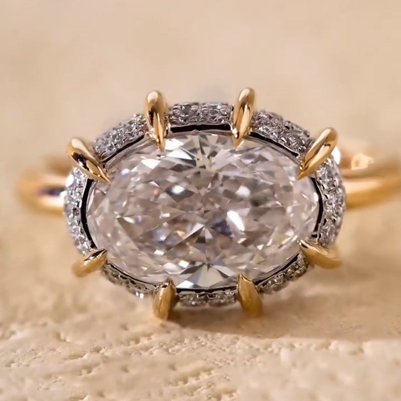 5ct Oval Cut Paved Two Tone Engagement Ring | SayaBling