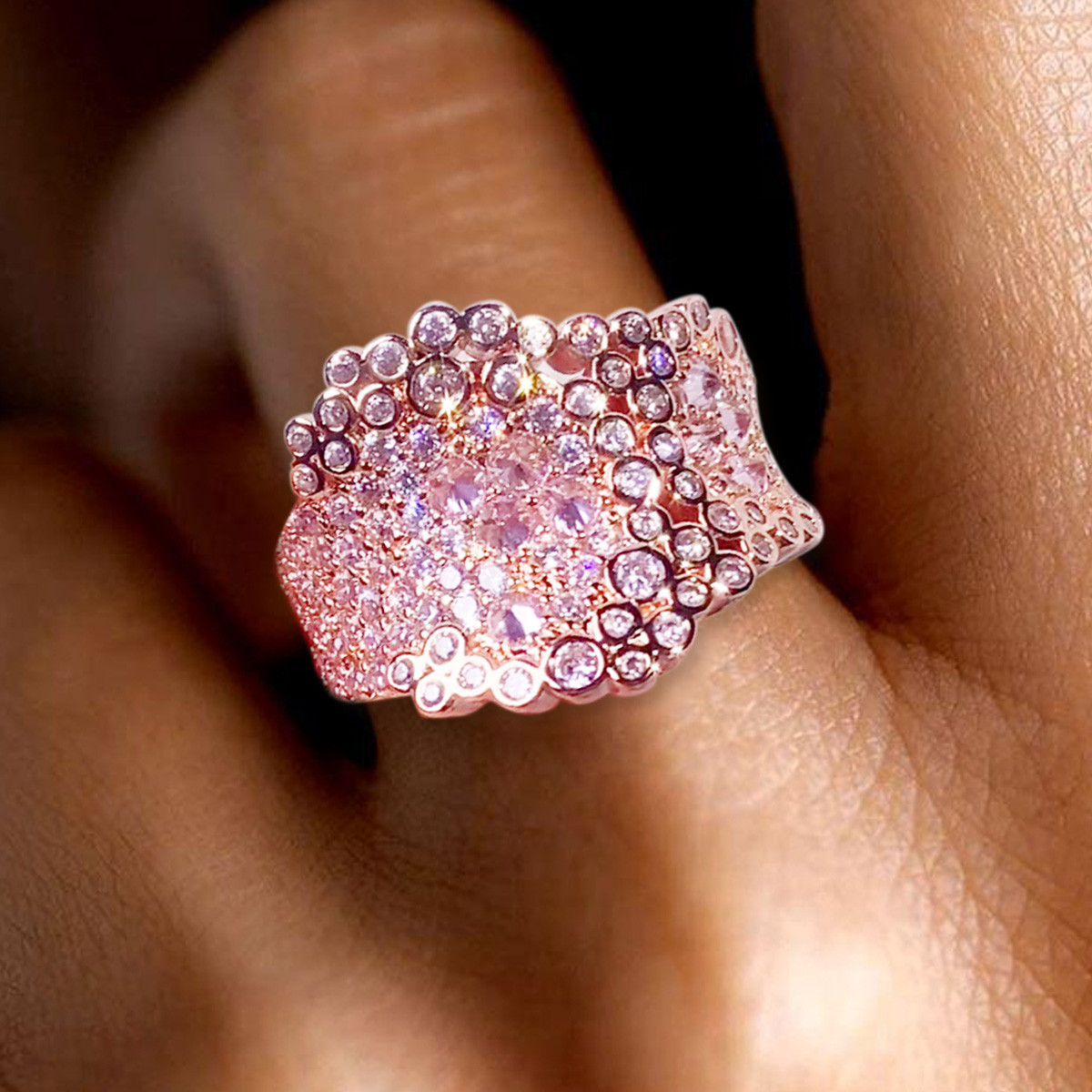 4ctw Round Cut Pink Sapphire Cluster Asymmetric Cocktail Ring | SayaBling