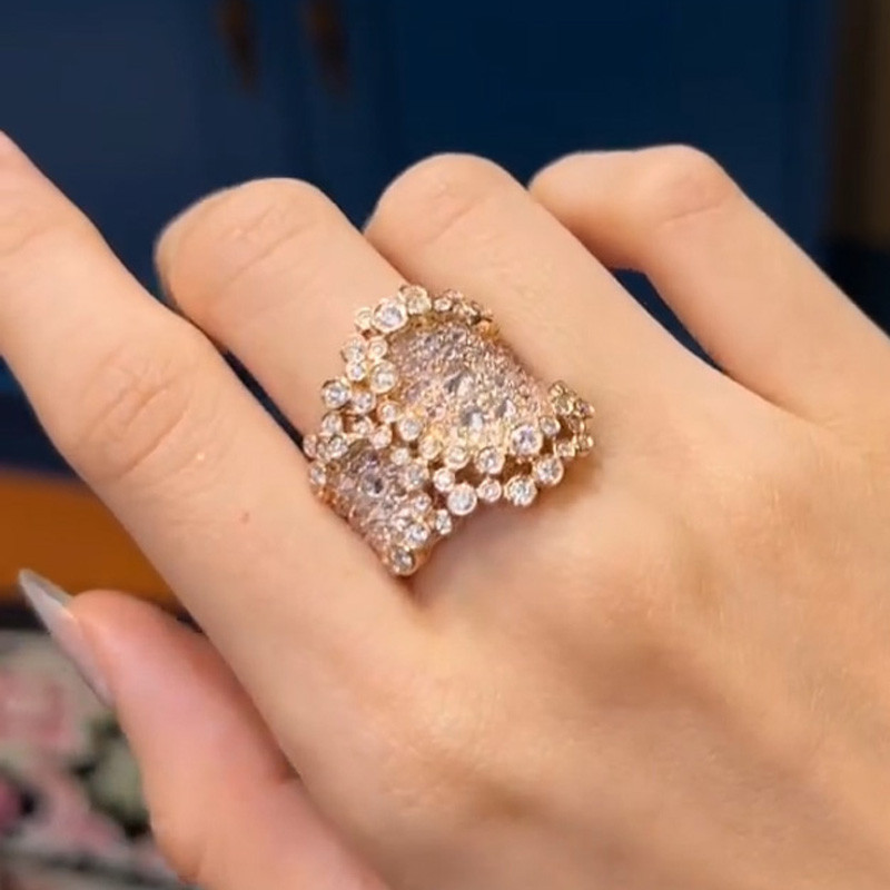 4ctw Round Cut Pink Sapphire Cluster Asymmetric Cocktail Ring | SayaBling