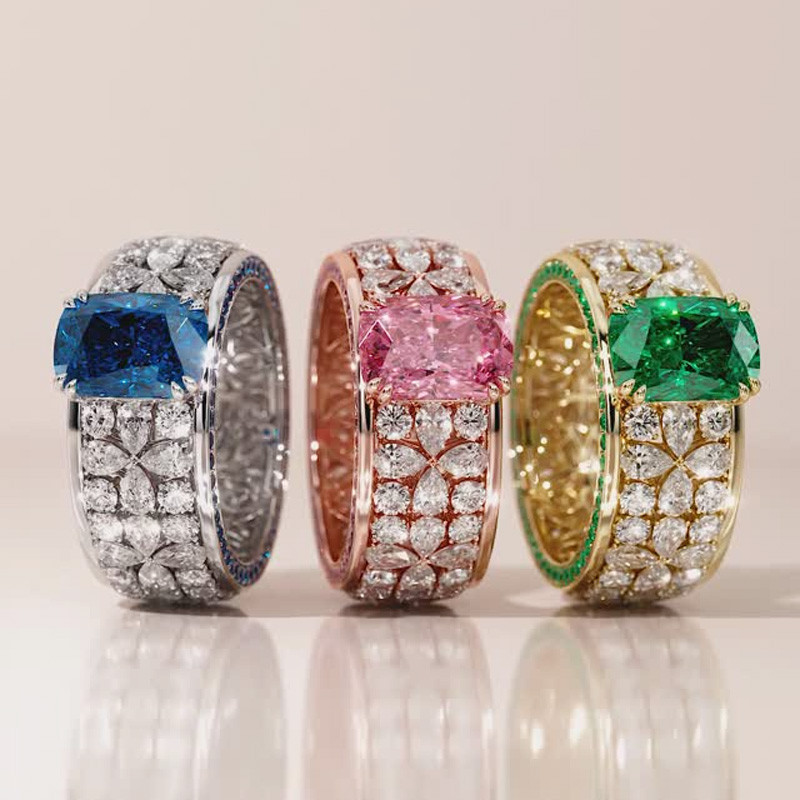 4ct Cushion Cut Multicolor Nature-inspired Engagement Ring | SayaBling